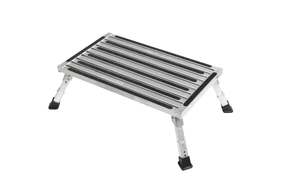 Extra large platform single folding step with adjustable height legs ...