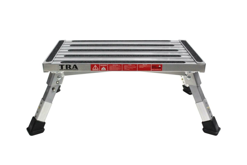 Illuminating Single folding portable caravan step with adjustable legs ...